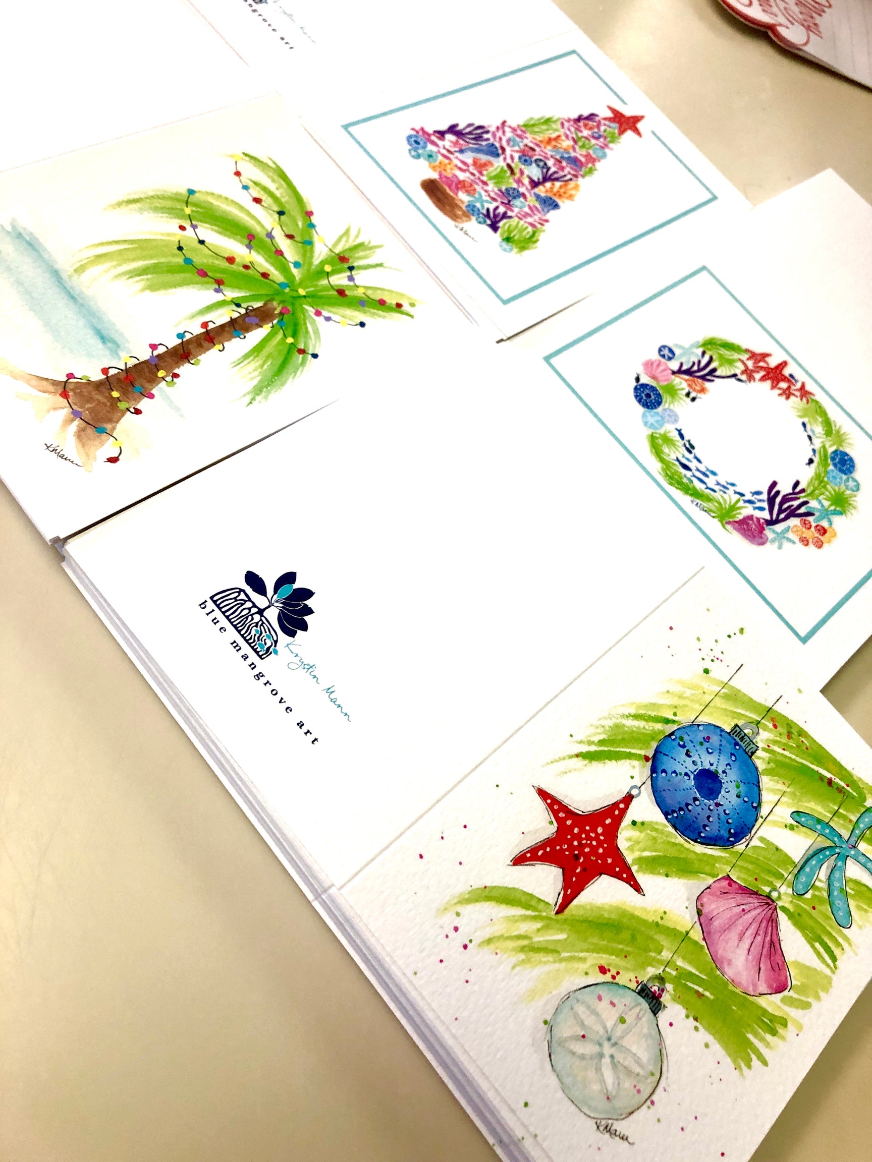 Holiday Cards- 8 Tropical Holiday cards and envelopes – Bluemangroveart